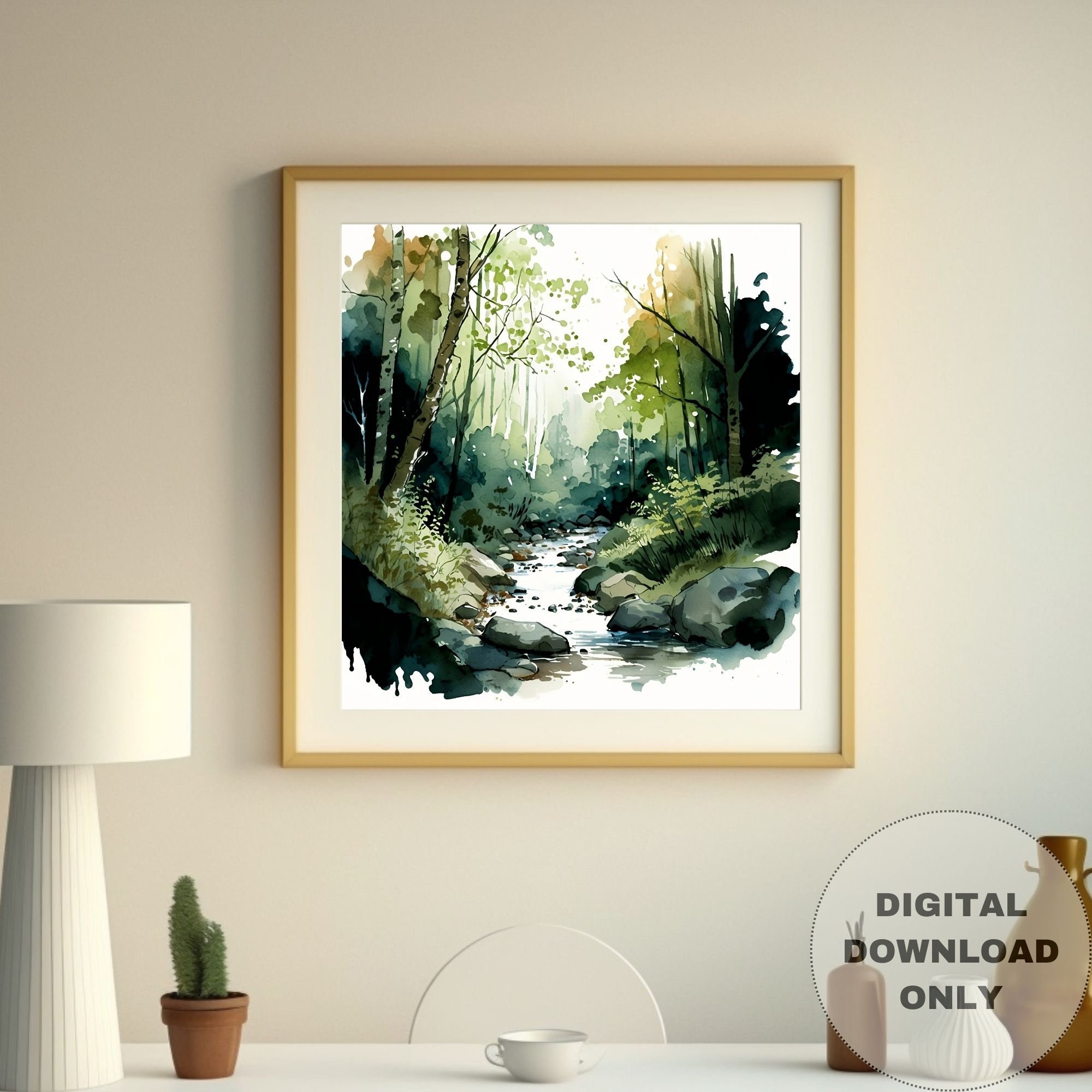 The Gentle Flow of the Forest Stream, Forest-river-nature, Printable ...