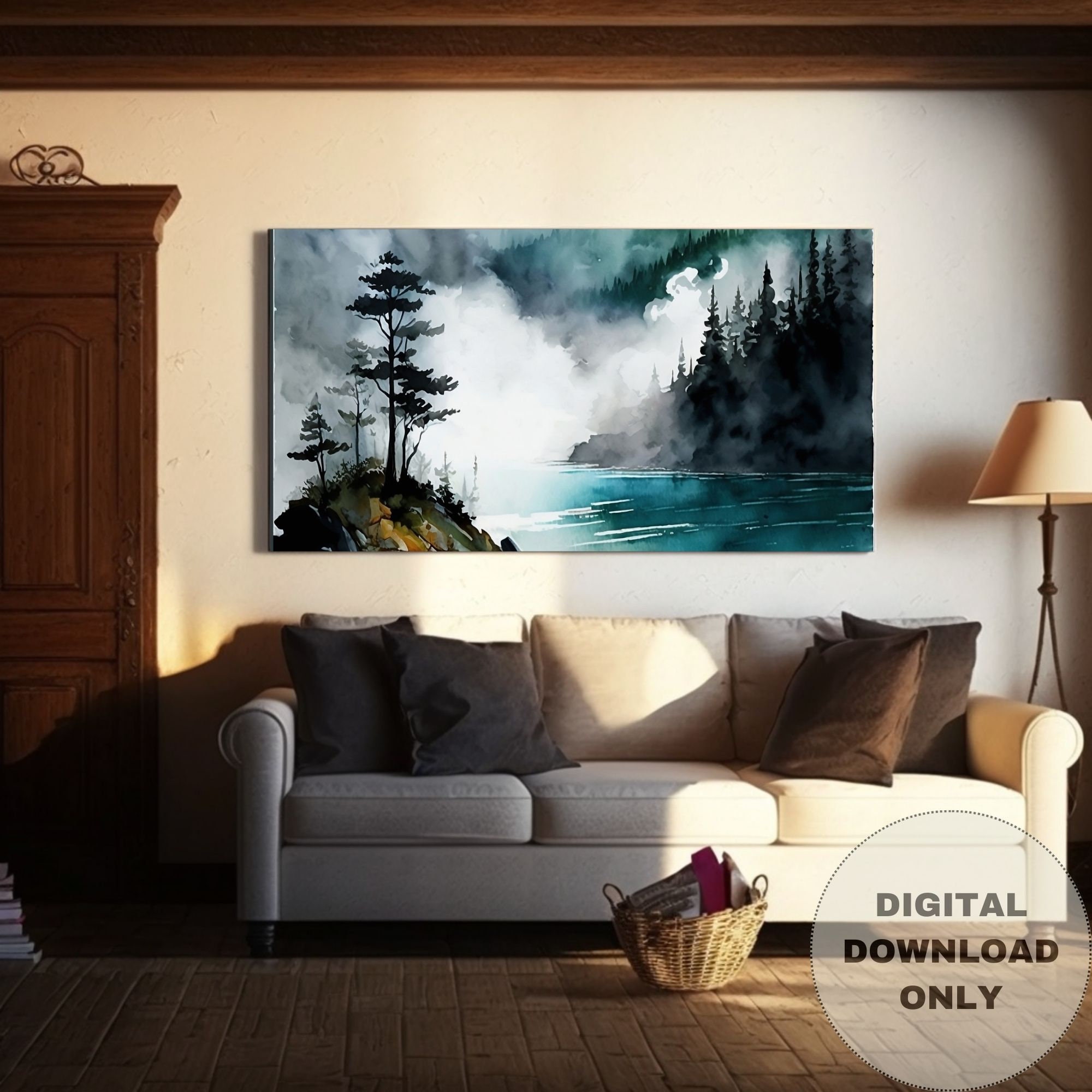 Temperate Rainforest Peaks, Mountain-lake-forest, Printable Wall Art ...