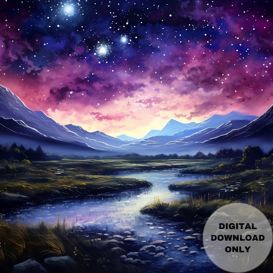 Celestial Dawn Over the Ethereal River Valley, Celestial-mountains ...