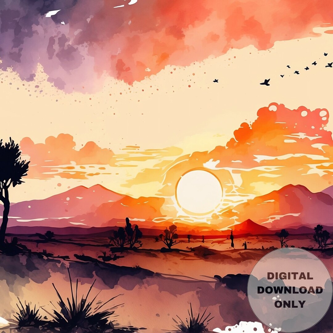 Mystic Desert Beauty, Desert-sunset-shading, Printable Wall Art ...