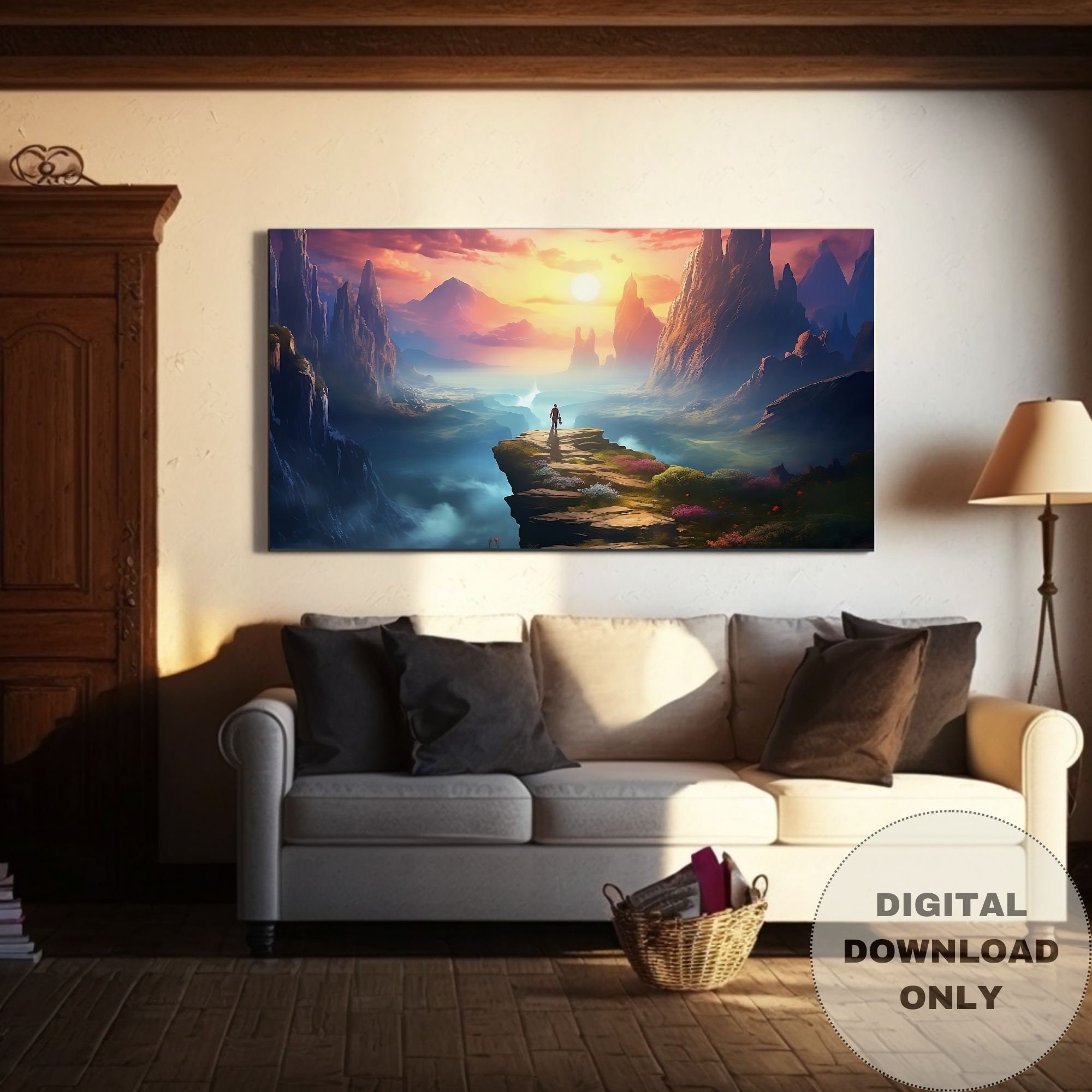On the Edge of Sunrise, Cliff-sunrise-mountains, Printable Wall Art ...