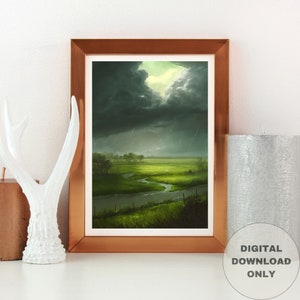 Rising Stream in the Spring Rain, Fields-spring-river, Printable Wall ...