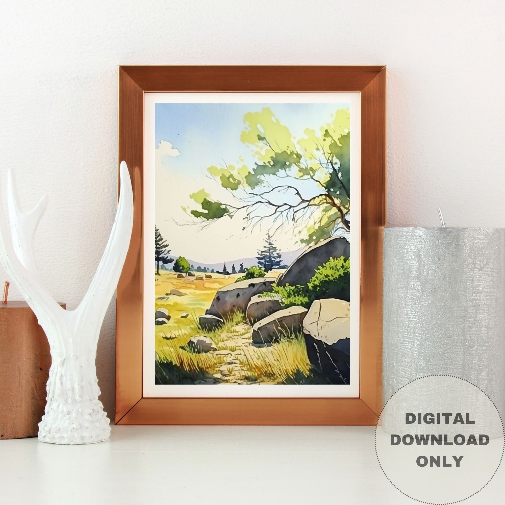 Golden Fields of Grass and Stone, Hills-grass-plains, Printable Wall ...