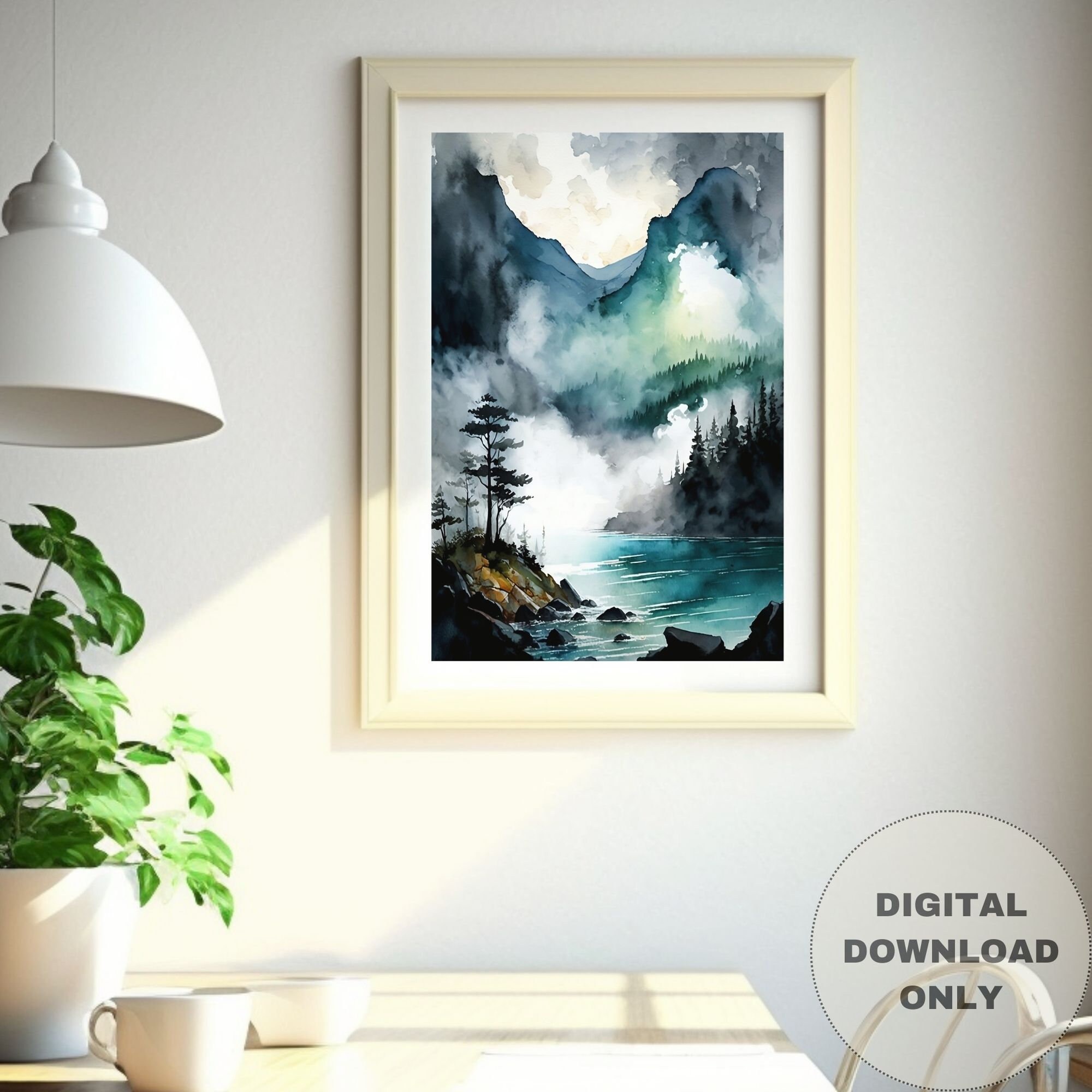 Temperate Rainforest Peaks, Mountain-lake-forest, Printable Wall Art ...