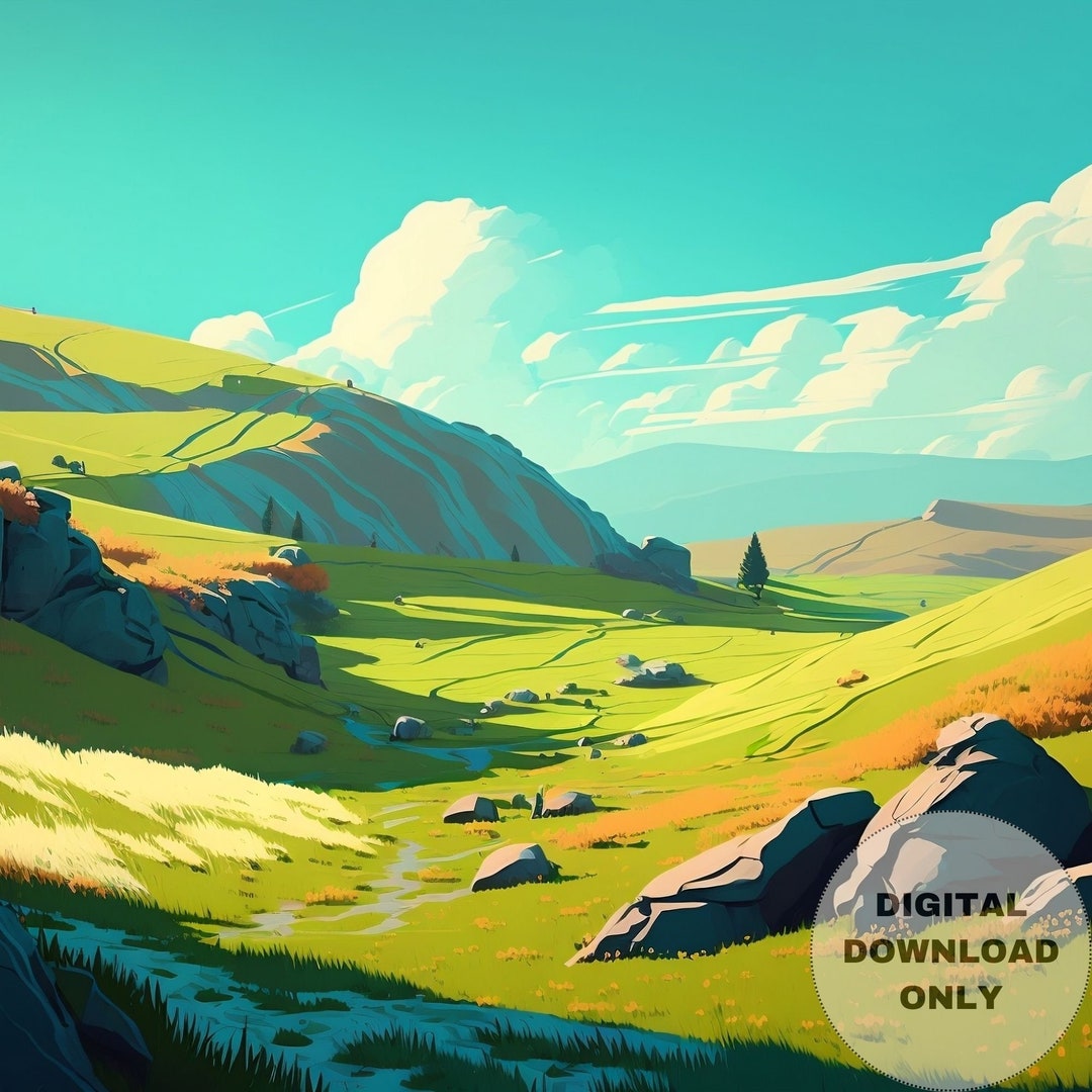 Gentle Bluffs of the Summer Fields, Bluffs-fields-clouds, Printable ...