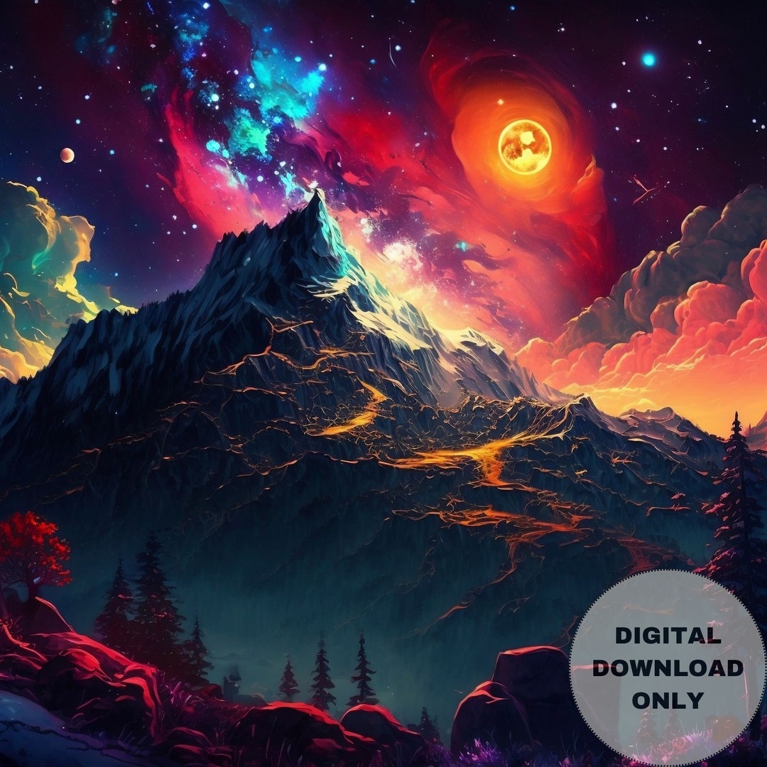 Cosmic Beauty Above the Glacier Peak, Mountains-moon-cosmic, Printable ...