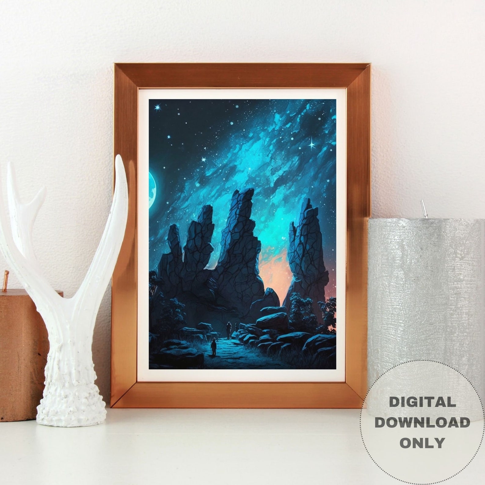 Remote Fires in the Astral Night, Night-stars-travelers, Printable Wall ...