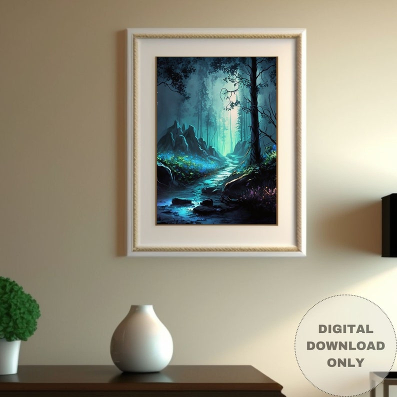 Glow of the Moon Lit Ethereal Forest, Night-forest-flowers, Printable ...