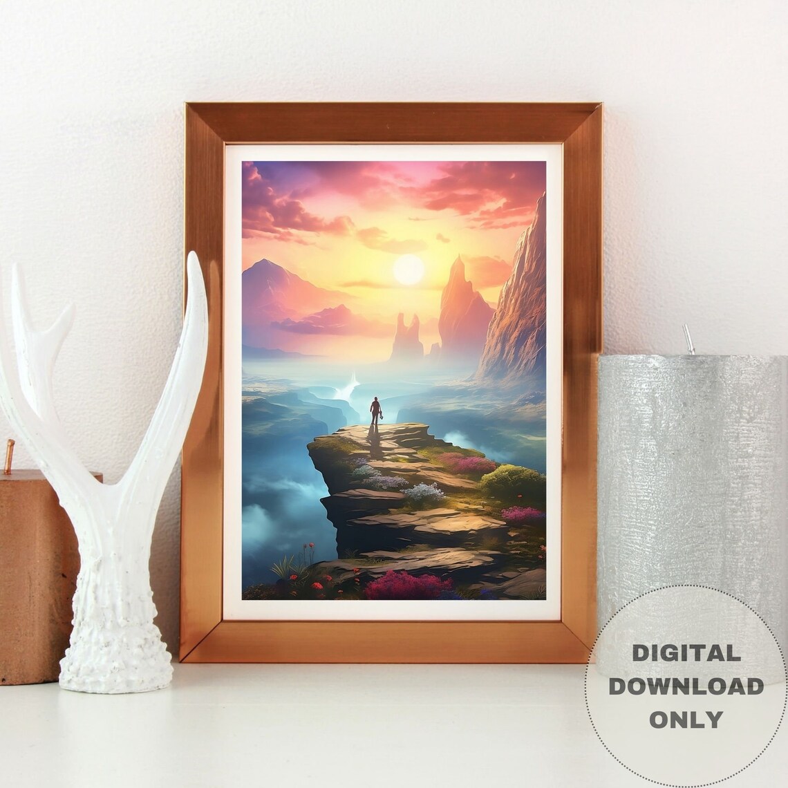On the Edge of Sunrise, Cliff-sunrise-mountains, Printable Wall Art ...