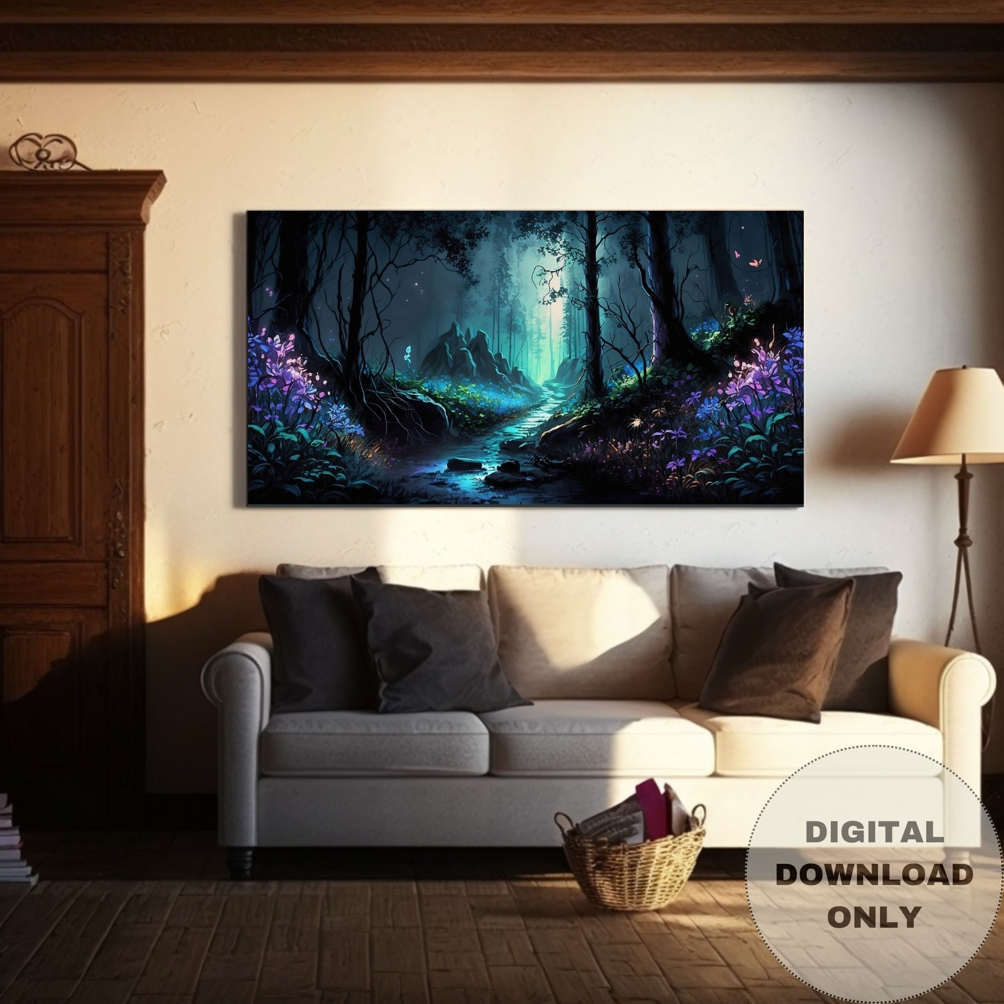 Glow of the Moon Lit Ethereal Forest, Night-forest-flowers, Printable ...
