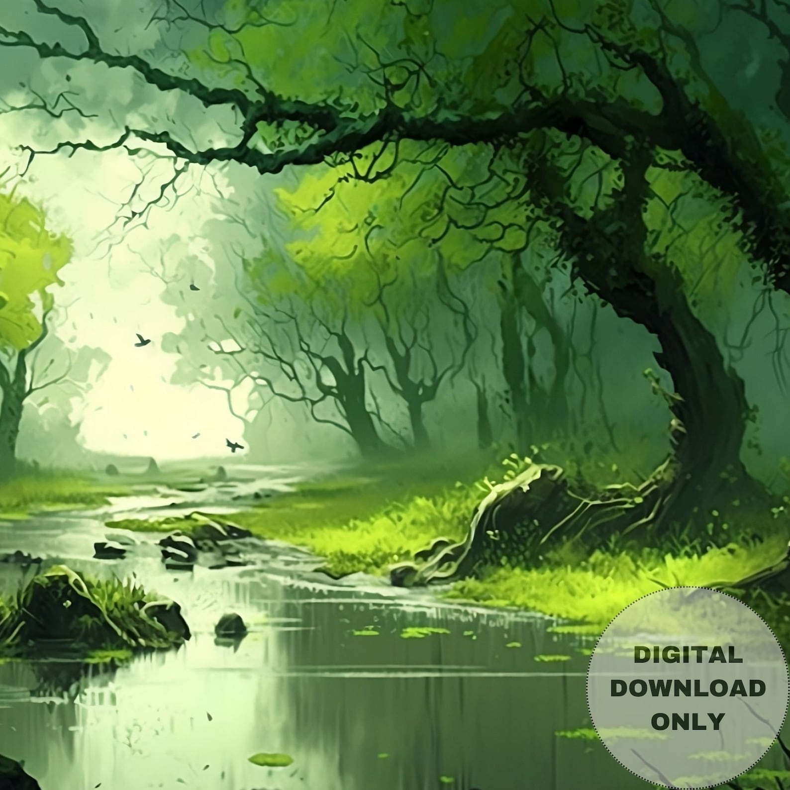 The Ominous Willow Lined Bog River, Bog-forest-river, Printable Wall ...