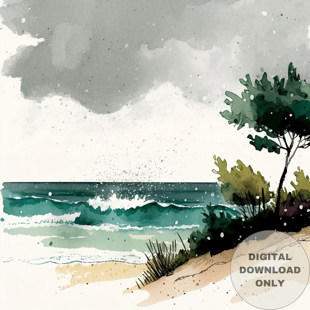 Simple Stormy Beach, Ocean-beach-storm, Printable Wall Art, Digital ...