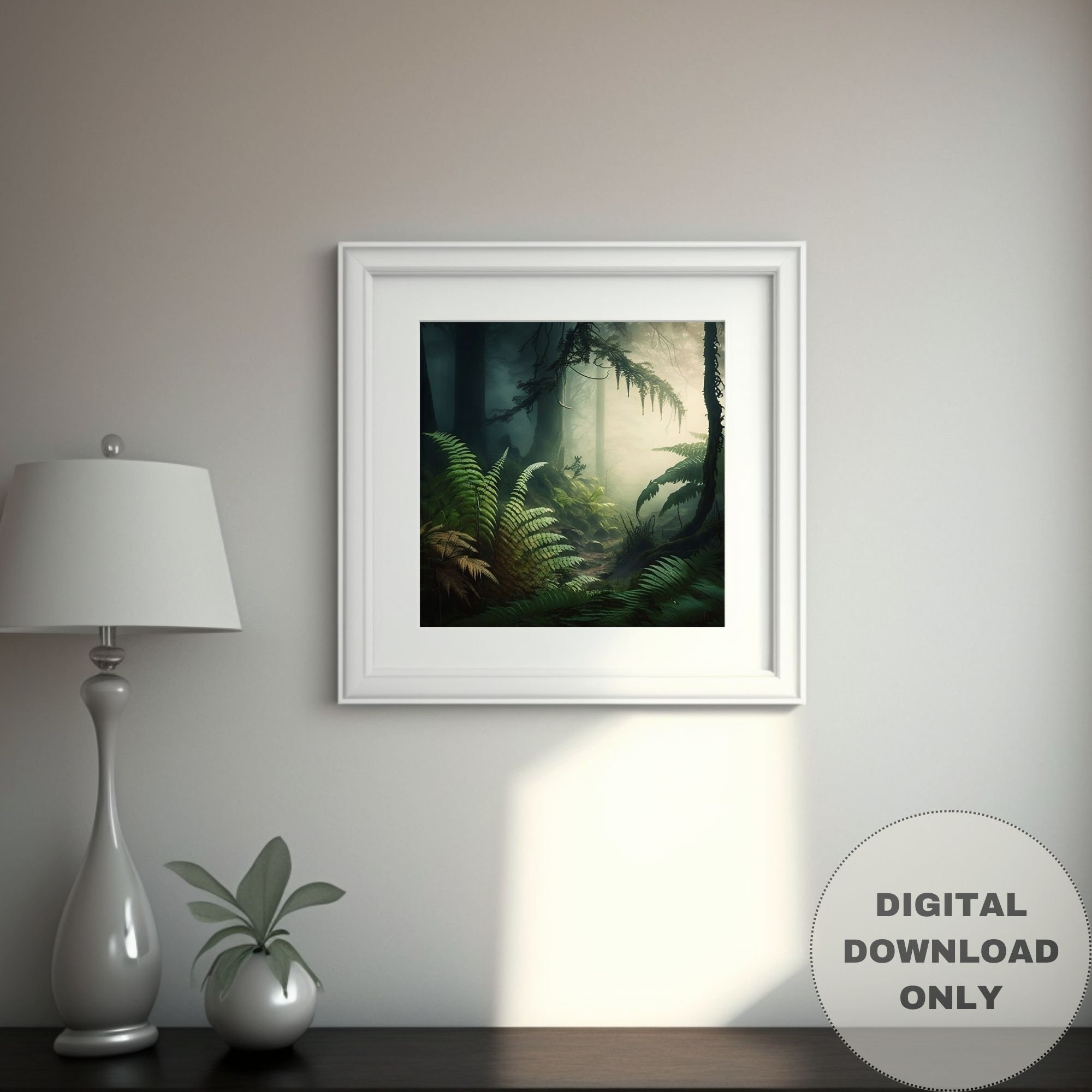Dawn in the Ethereal Fern Forest, Fern-dawn-forest, Printable Wall Art ...