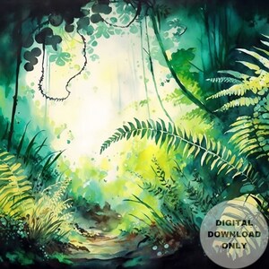 Overgrown Fern Forest, Forest-ferns-road, Printable Wall Art, Digital ...