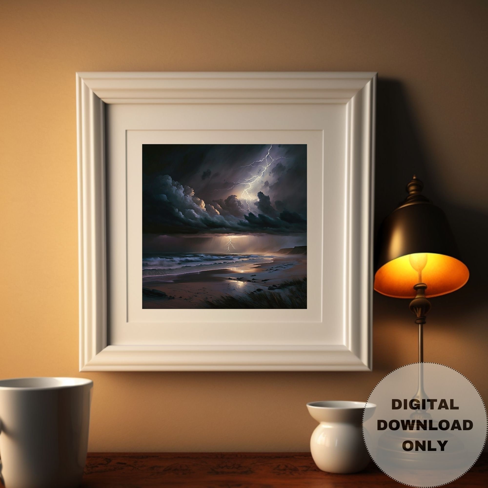 Powerful Bolts of Summer Storms, Ocean-storm-lightning, Printable Wall ...