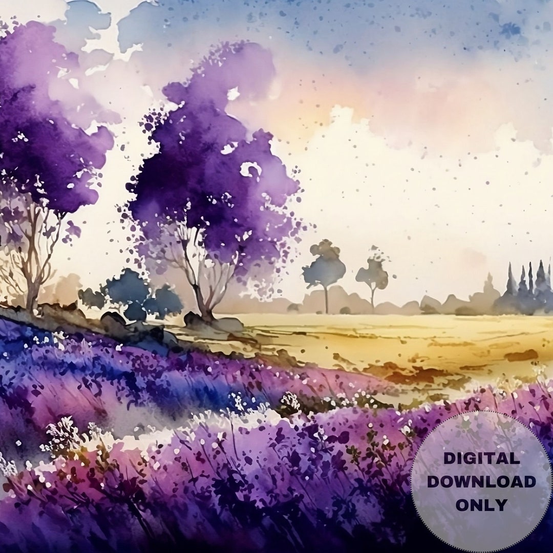 Violet Fields and Hibiscus Trees, Plains-flowers-spring, Printable Wall ...