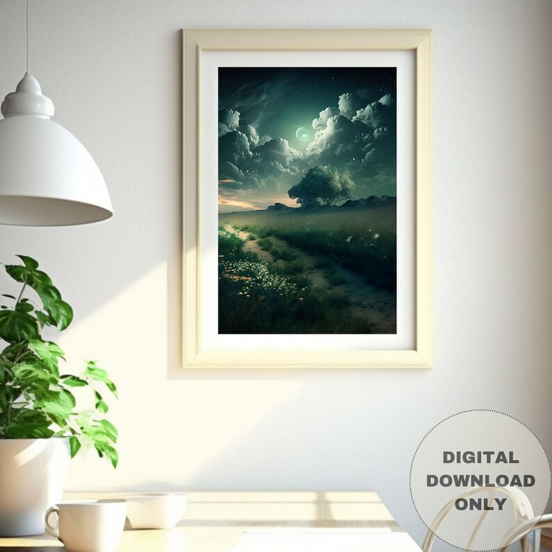 Pathway Through the Ethereal Night, Night-moon-tree, Printable Wall Art ...