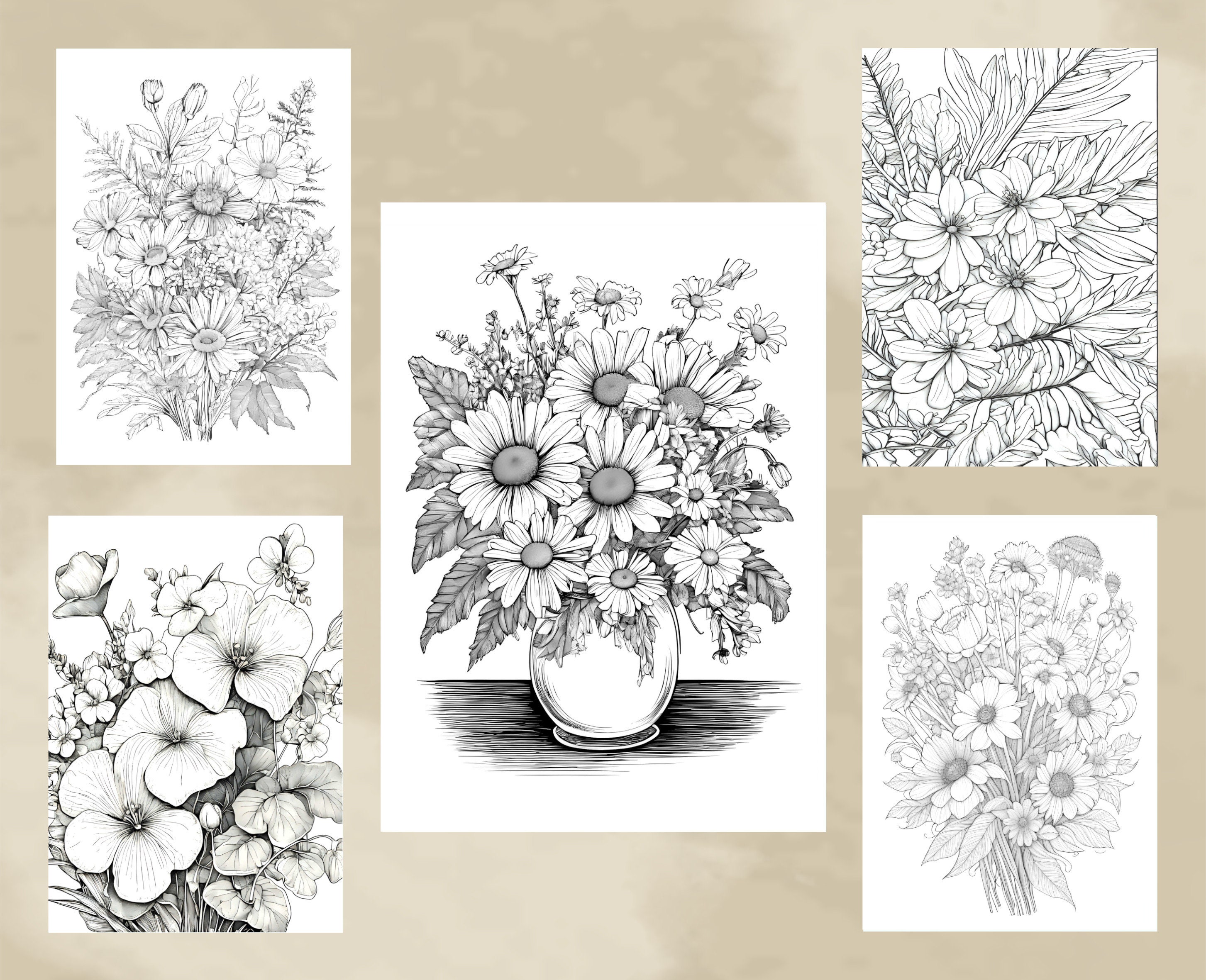 Beautiful Flower Coloring Pages, Greyscale, Botanical Pages, Printable ...
