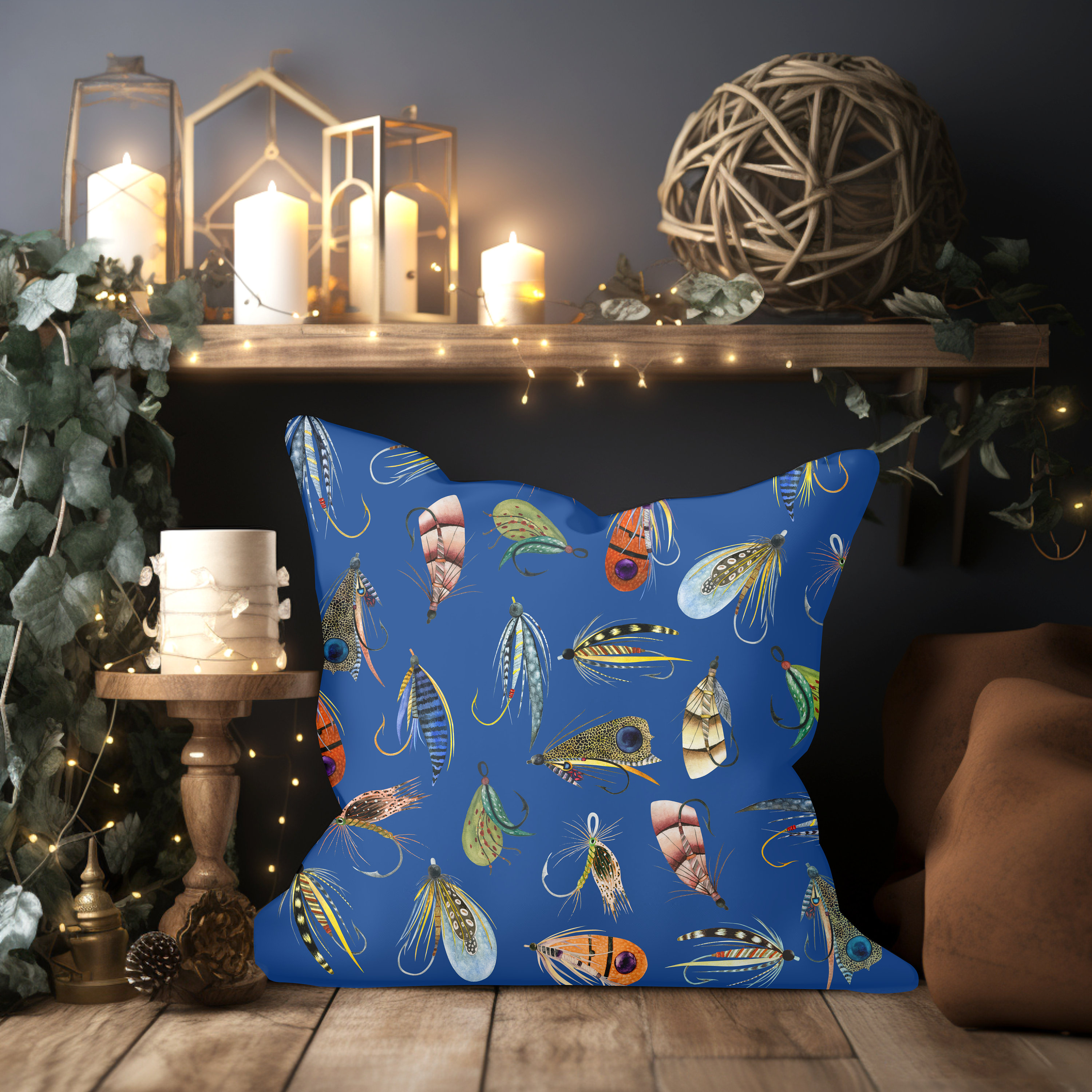 Fly Fishing Flies Throw Pillow Camper Lake House Decor Spun Polyester ...