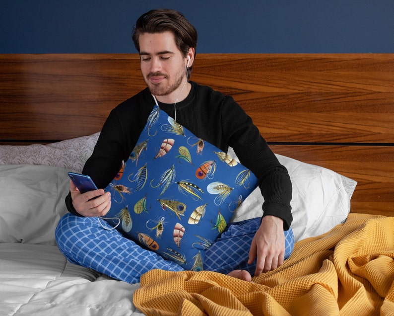 Fly Fishing Flies Throw Pillow Camper Lake House Decor Spun Polyester ...