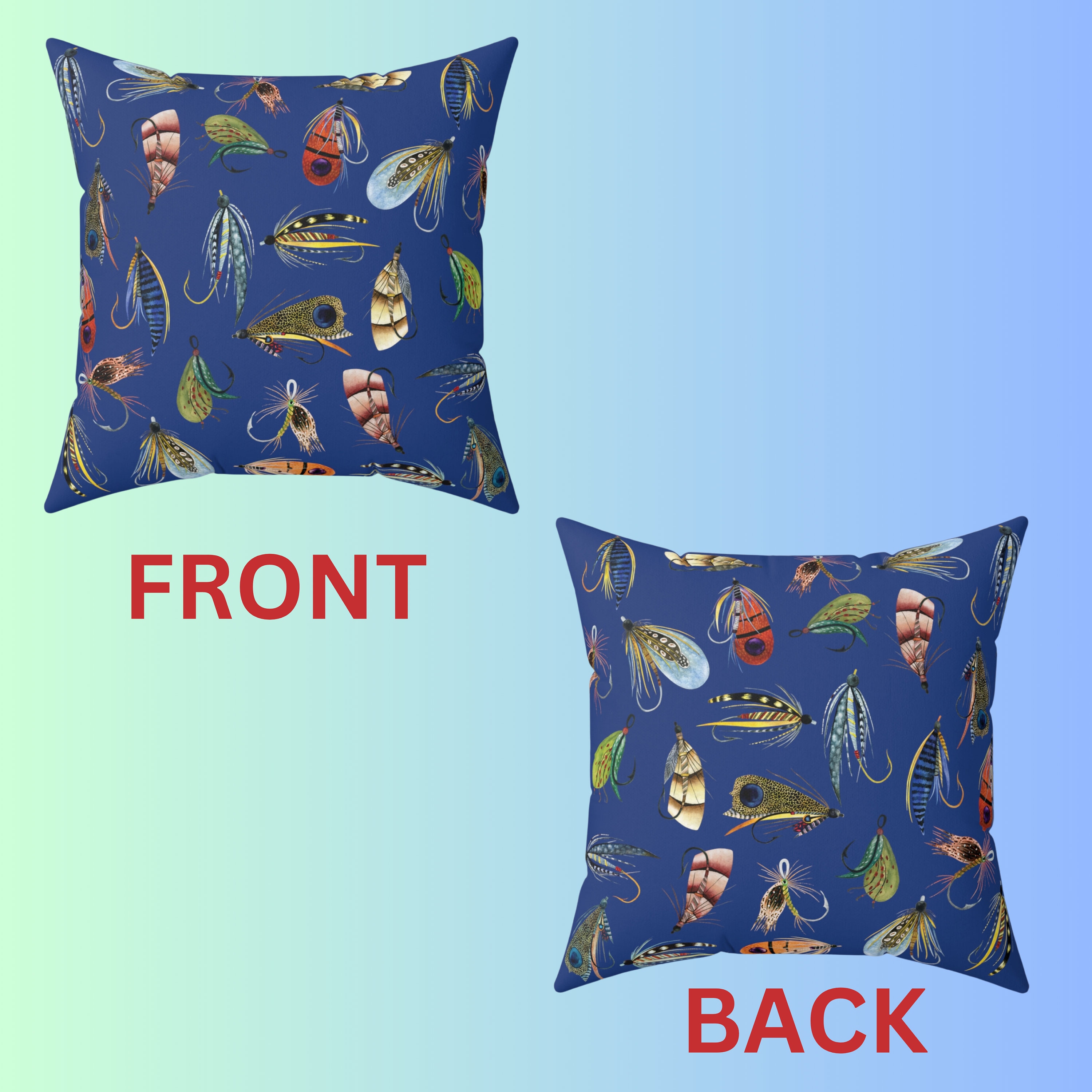 Fly Fishing Flies Throw Pillow Camper Lake House Decor Spun Polyester ...