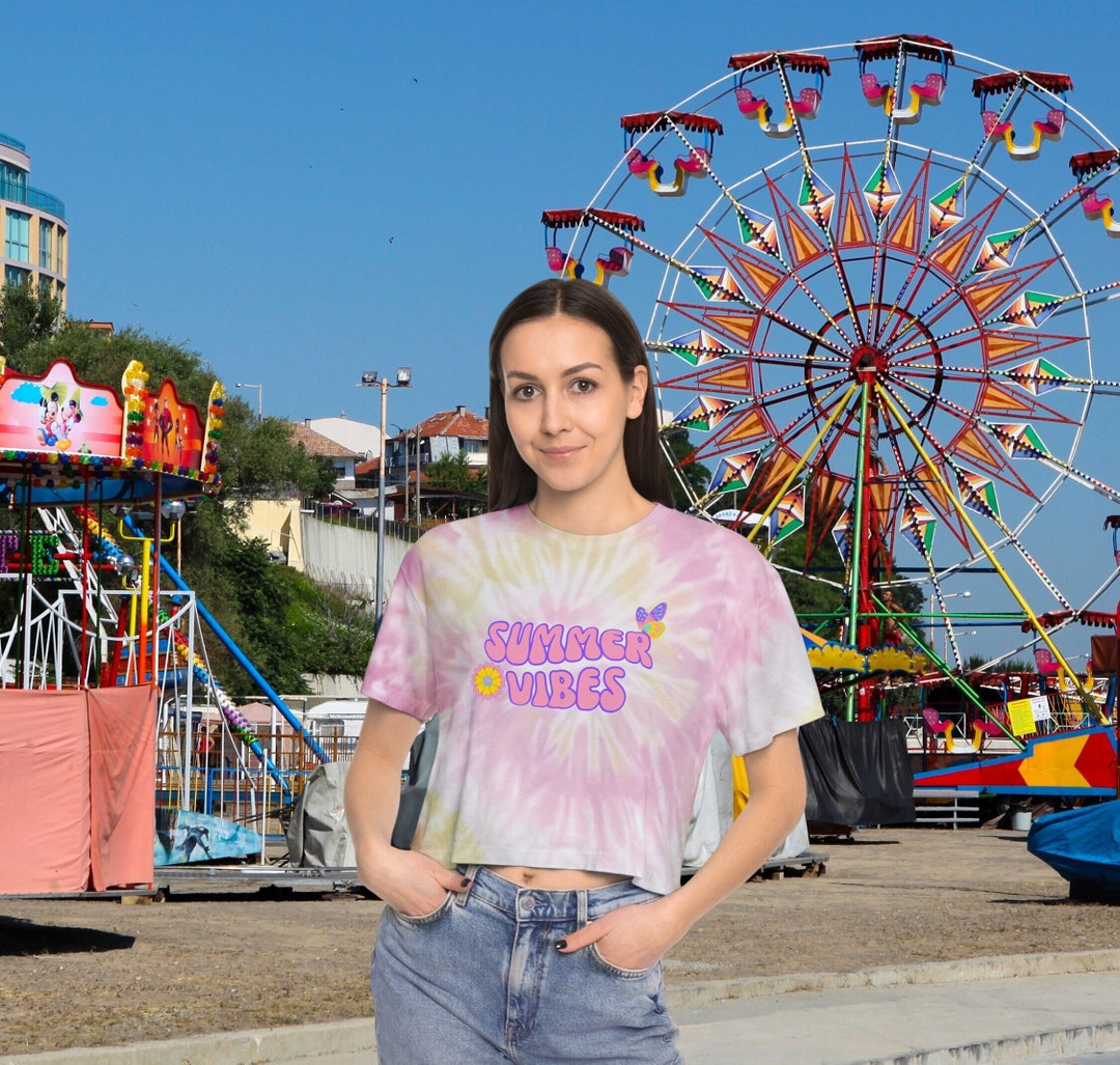 Summer Vibes Groovy Tie-dye Crop Tee by Colortone - Etsy