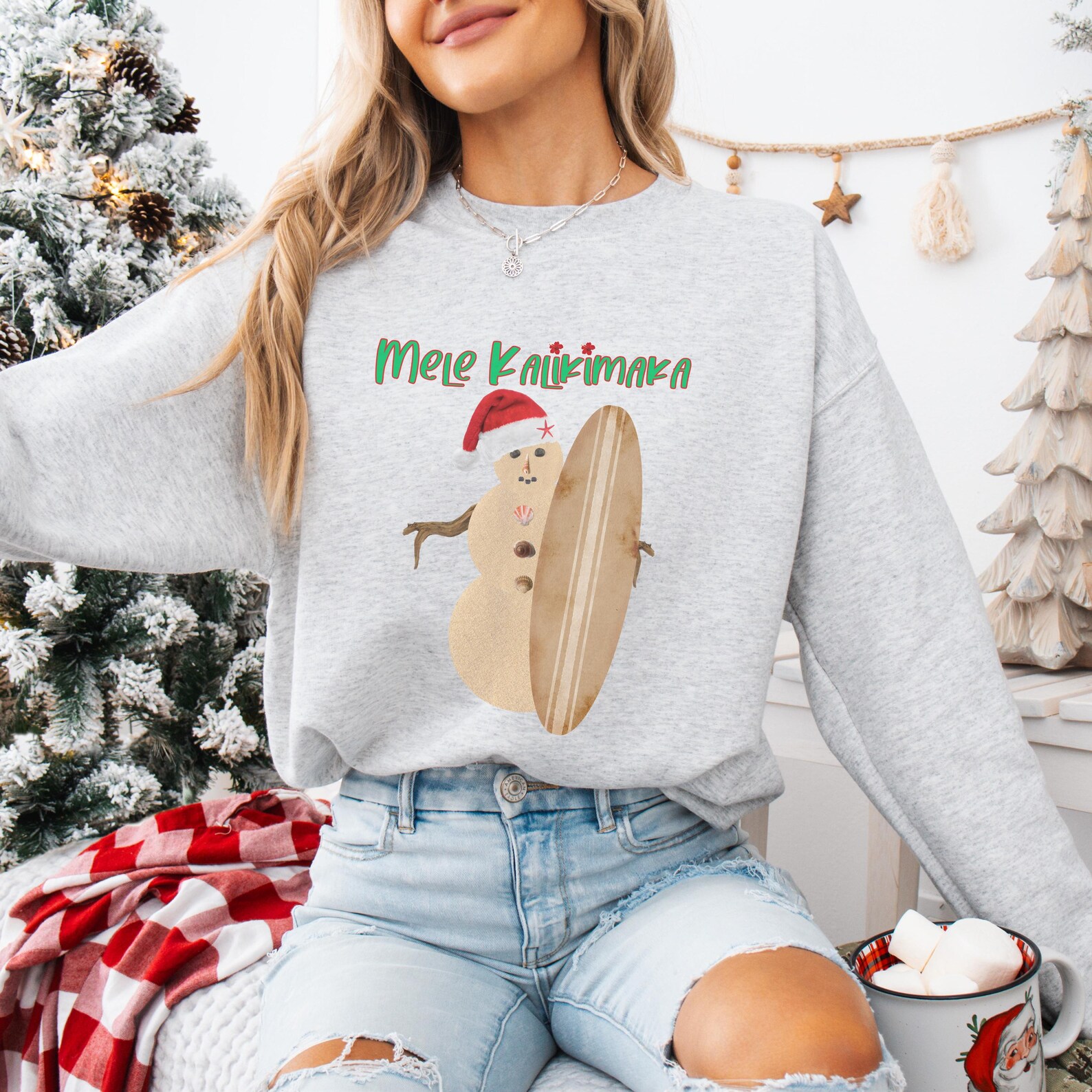Cute Festive Christmas Beach Sand Dude Sweater Hawaiian Holiday Mele ...