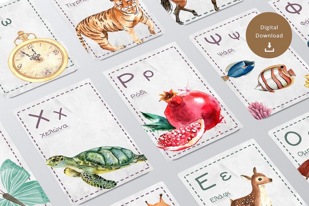 Greek Alphabet Letter Cards Printable Greek ABC Flashcards Montessori ...