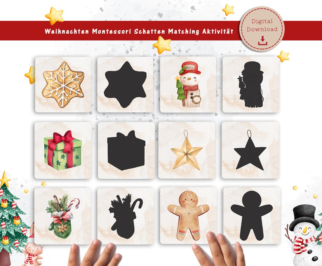 Winter Shadow Matching Game Montessori Activity 18 Card Pairs ...