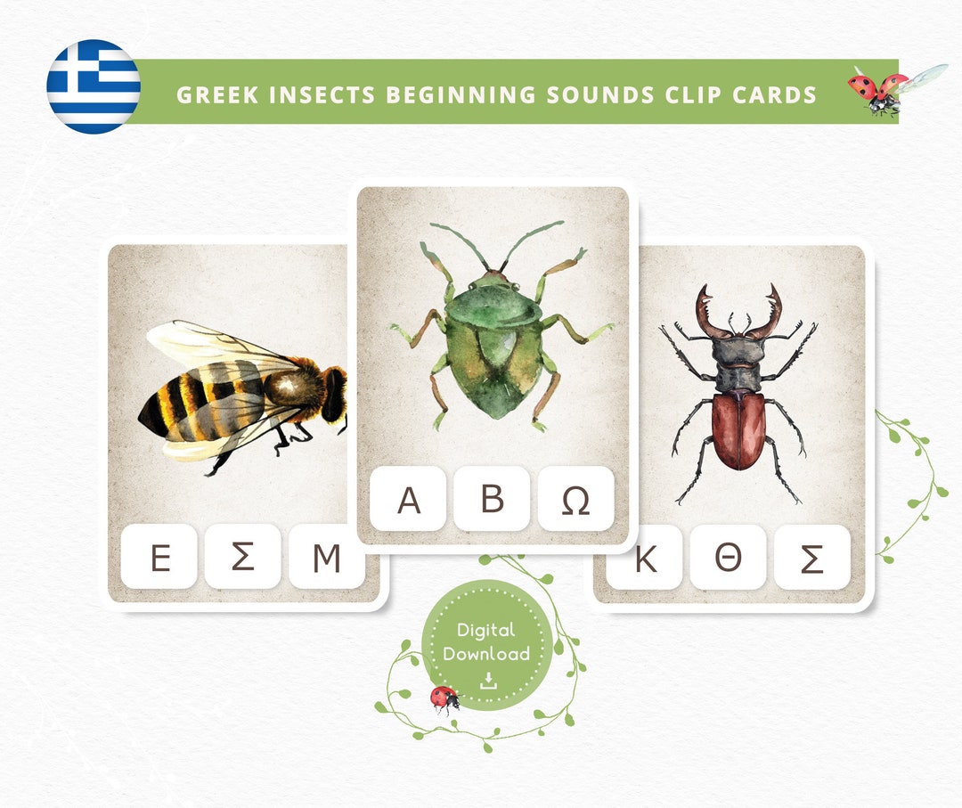 Greek Beginning Sounds Clip Cards Insects. Montessori Letters Learning ...