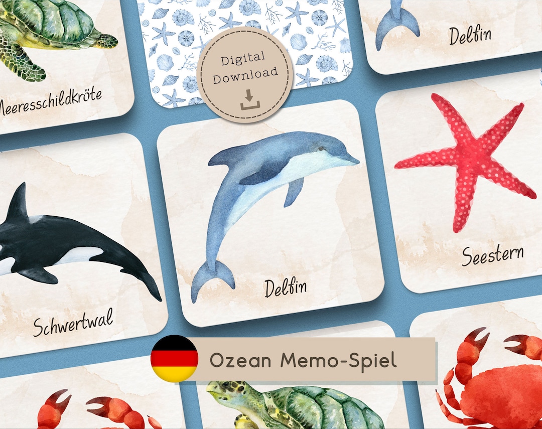 Ocean Animals Memo Game Summer Underwater Card Game Children 2 Years ...