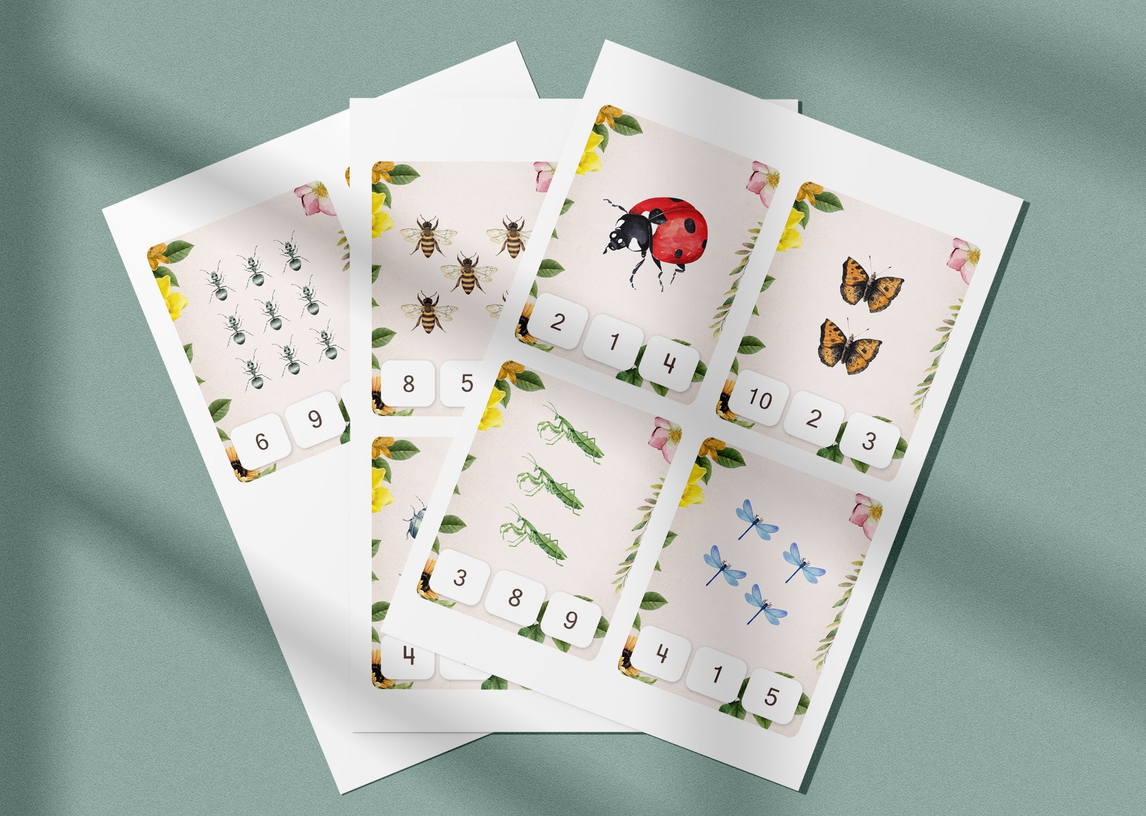 Insects Count and Clip Cards 1 10 Montessori Activity. - Etsy