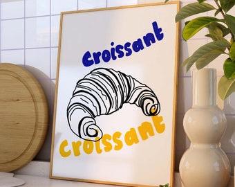 Croissant Poster, Food Print, French Croissant Poster, Bakery Art ...