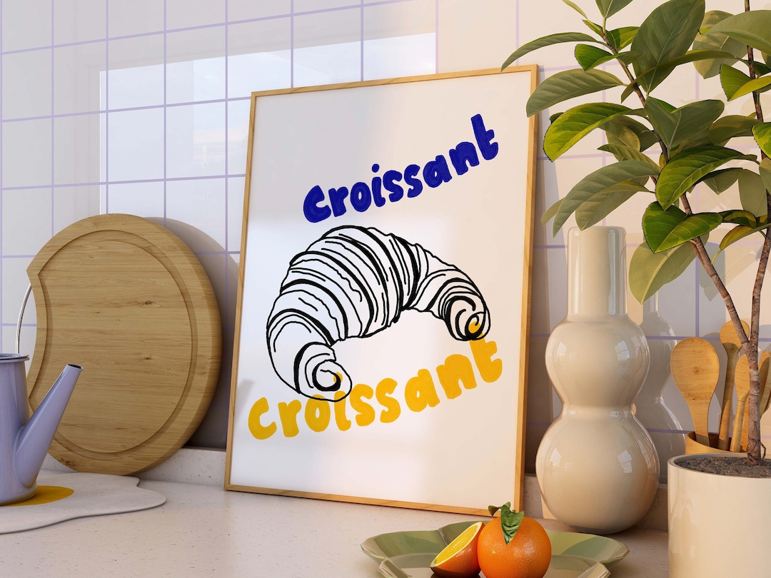 Croissant Poster, Minimalist Food Art, Bakery Art, Breakfast Print ...
