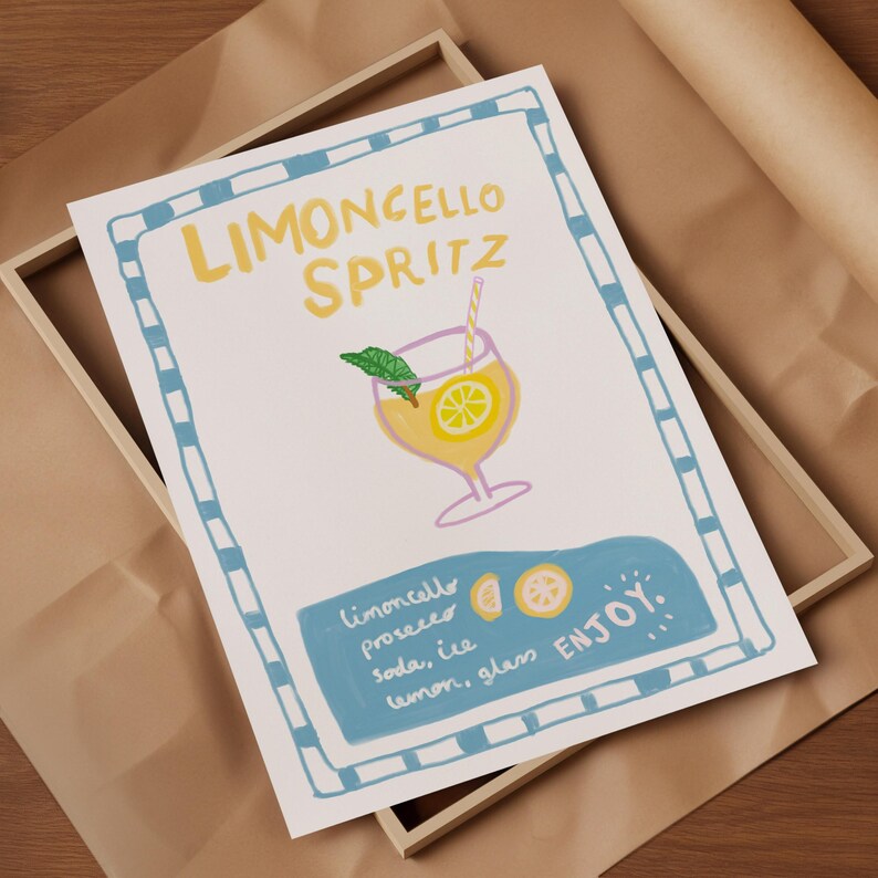 Limoncello Spritz Print, Cocktail Recipe, Spritz Cocktail, Bar Cart ...
