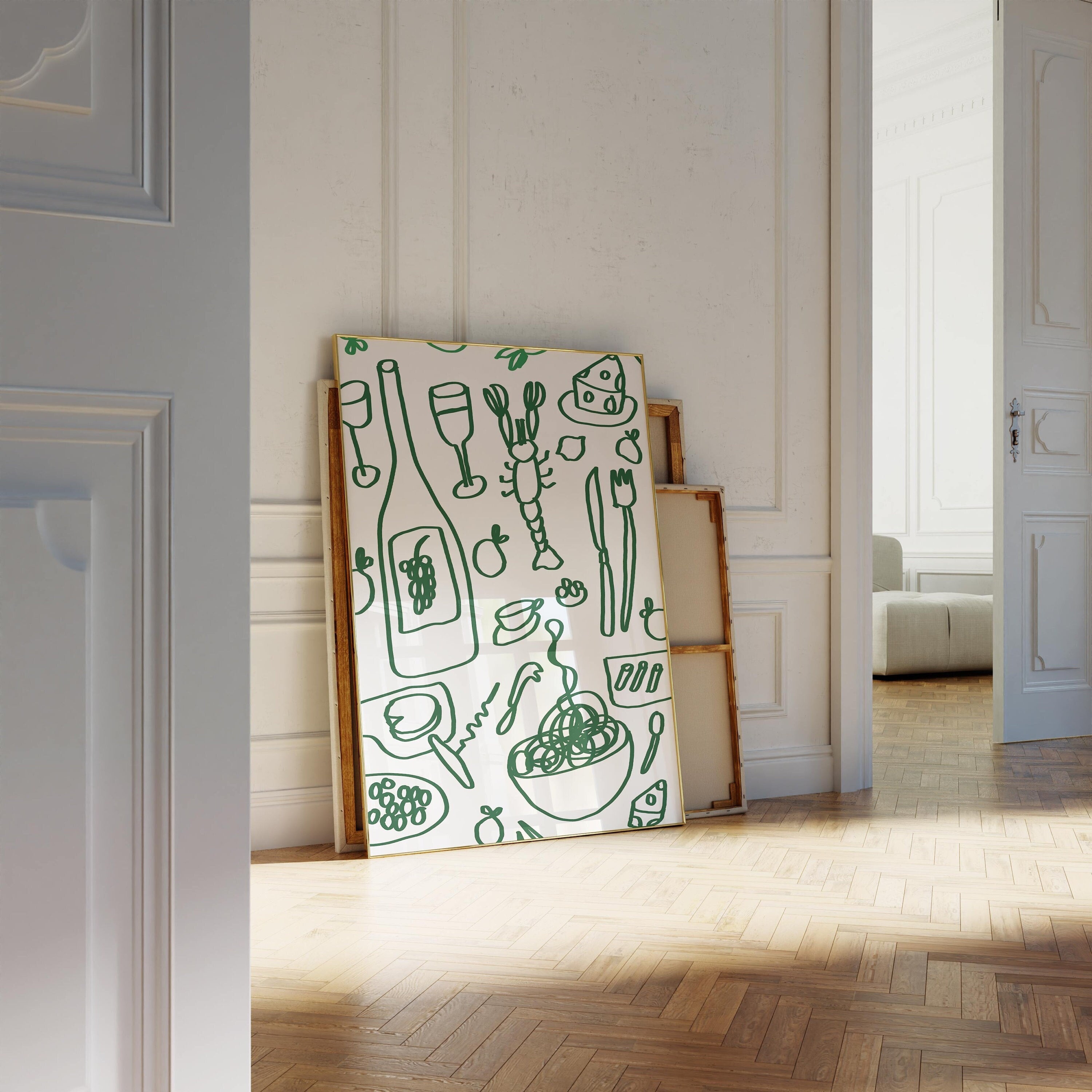 Kitchen Print, Italian Food Print, Wine Lover Gift, Green Artwork ...