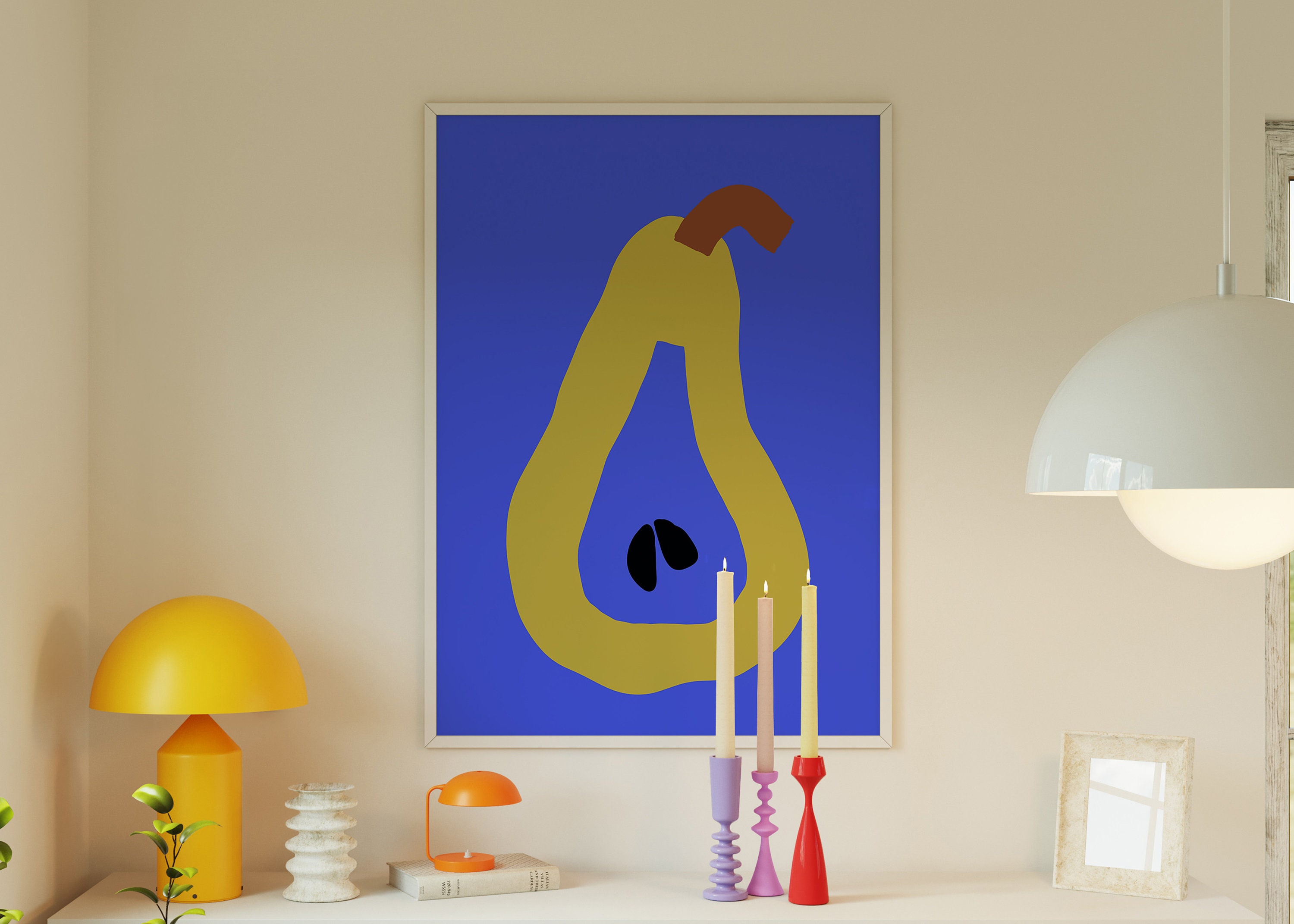 Green Pear Poster Mid Century Home Decor Colorful Kitchen Printable ...