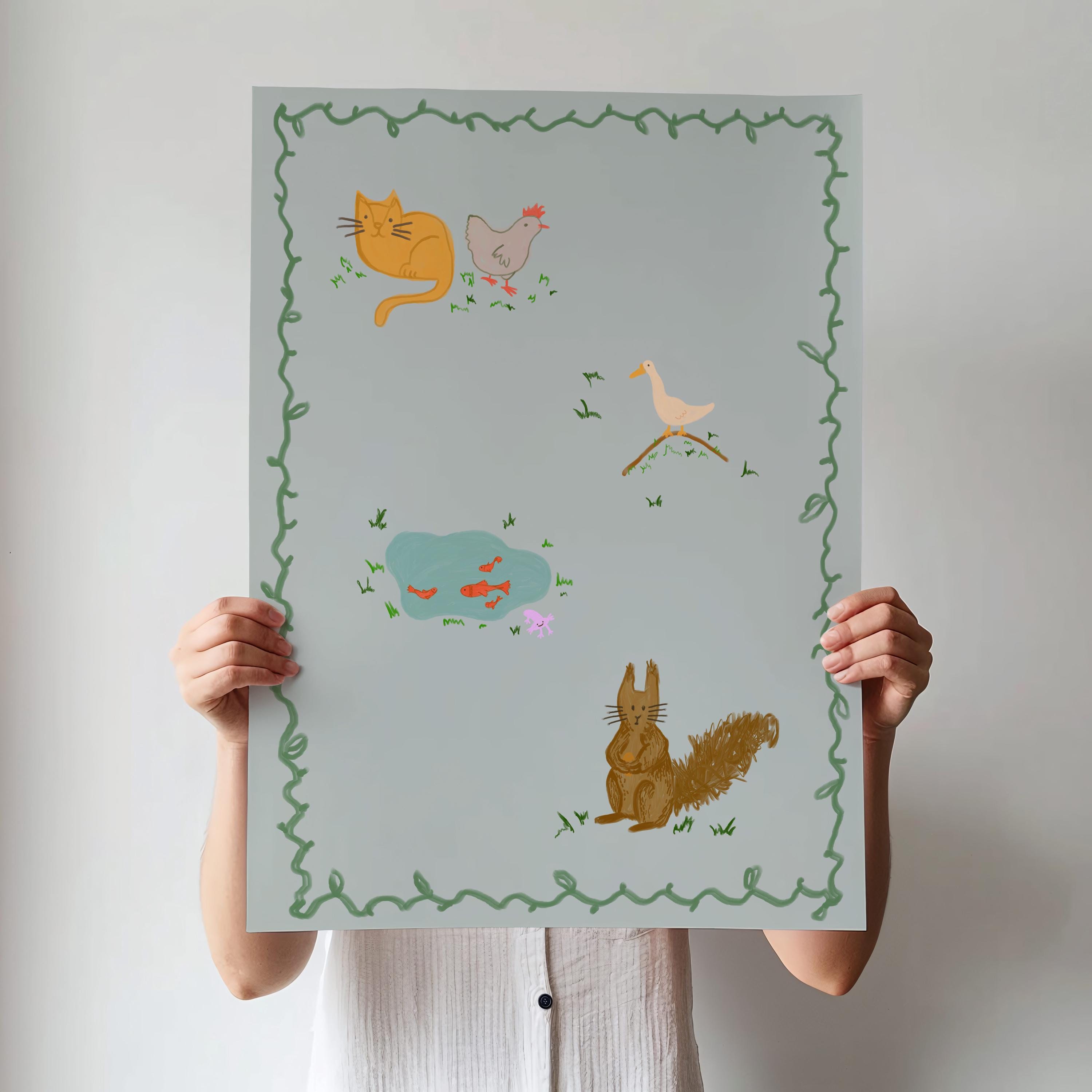Animal Scene Kids Print, Nursery Art, Gender Neutral Playroom Decor ...