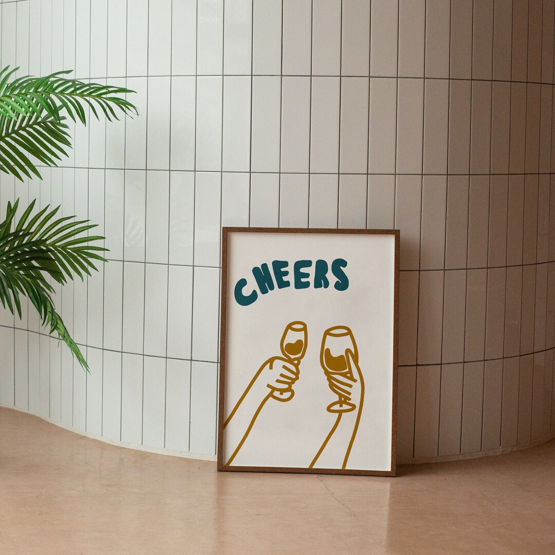 Cheers Print, Mustard Yellow Artwork, Cheers Wall Art, Bar Cart Decor ...