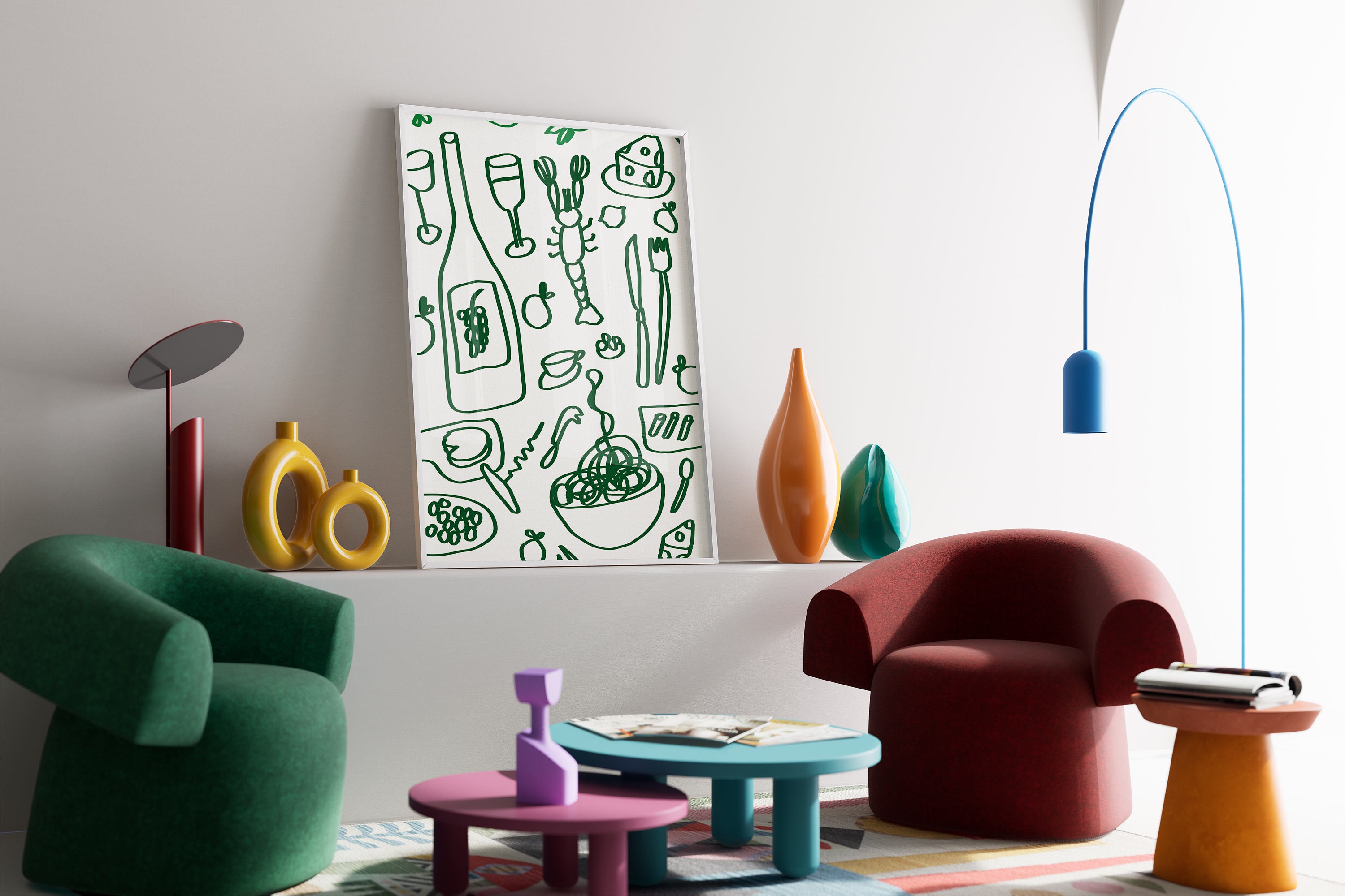 Kitchen Print, Italian Food Print, Wine Lover Gift, Green Artwork ...