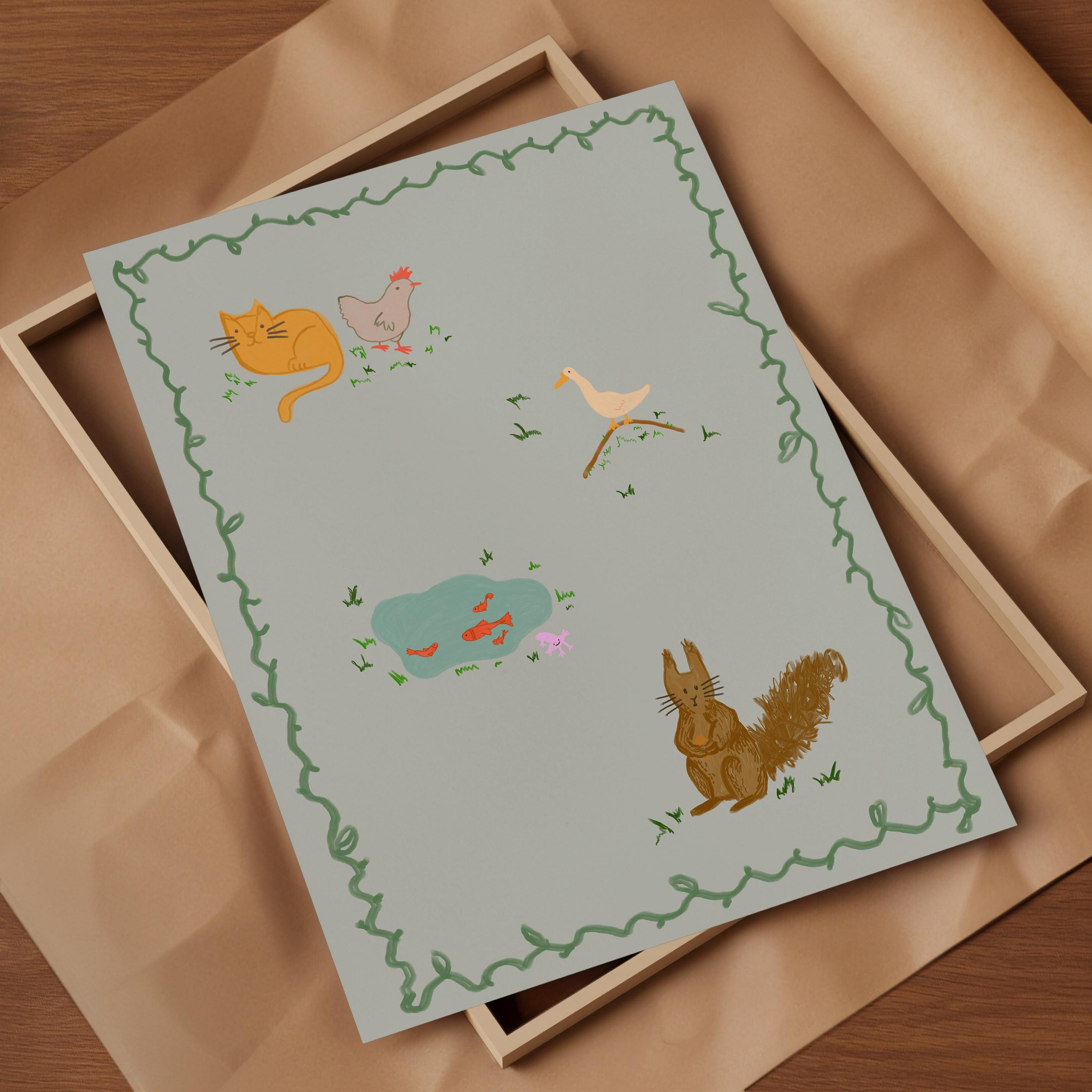 Animal Scene Kids Print, Nursery Art, Gender Neutral Playroom Decor ...