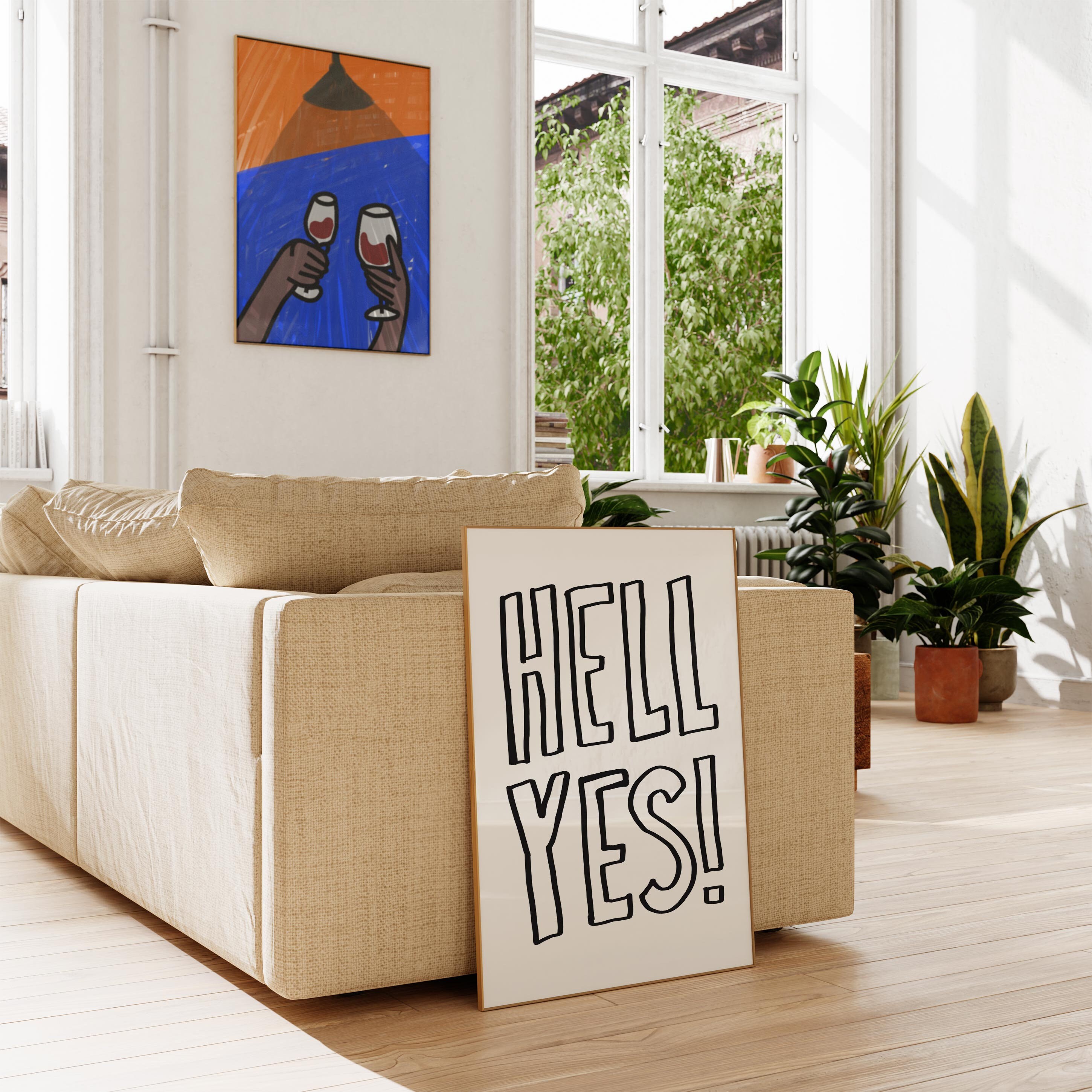 Hell Yes! Mid Century Print, Bauhaus Poster, Black and White Art ...