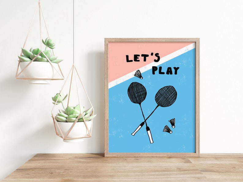 Let's Play Poster, Badminton Art Poster, Badminton Decor, Wall Art, Mid ...