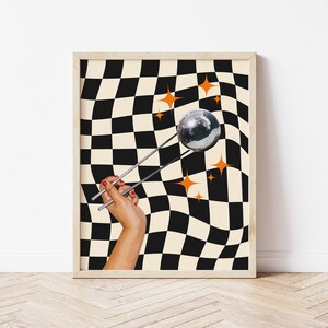 Retro Disco Ball Poster, Disco Chopstick Poster, Disco Ball Apartment ...