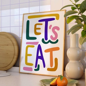 Let's Eat Print, Mid Century Typography Print, Food Poster, Original ...