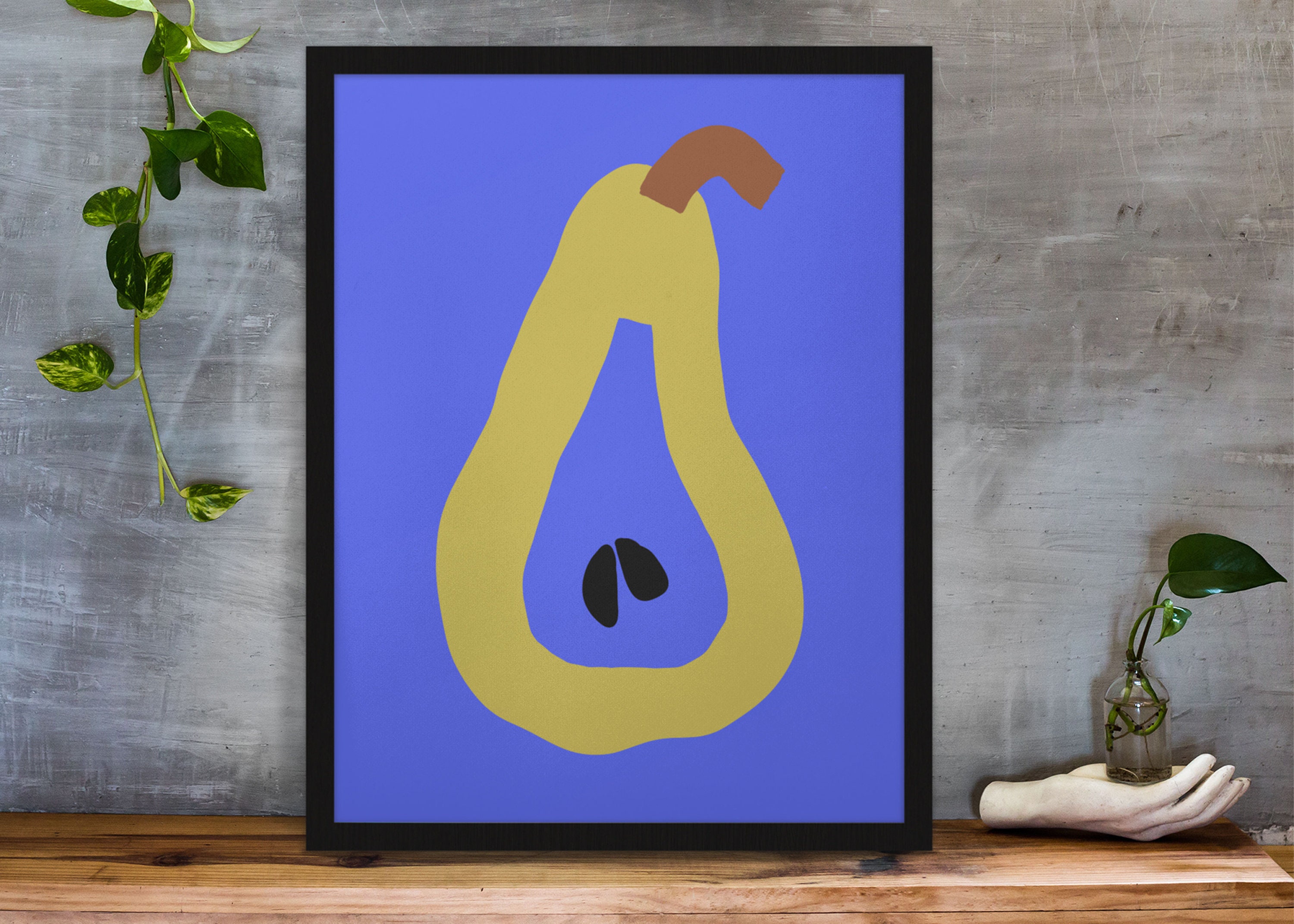 Green Pear Poster Mid Century Home Decor Colorful Kitchen Printable ...