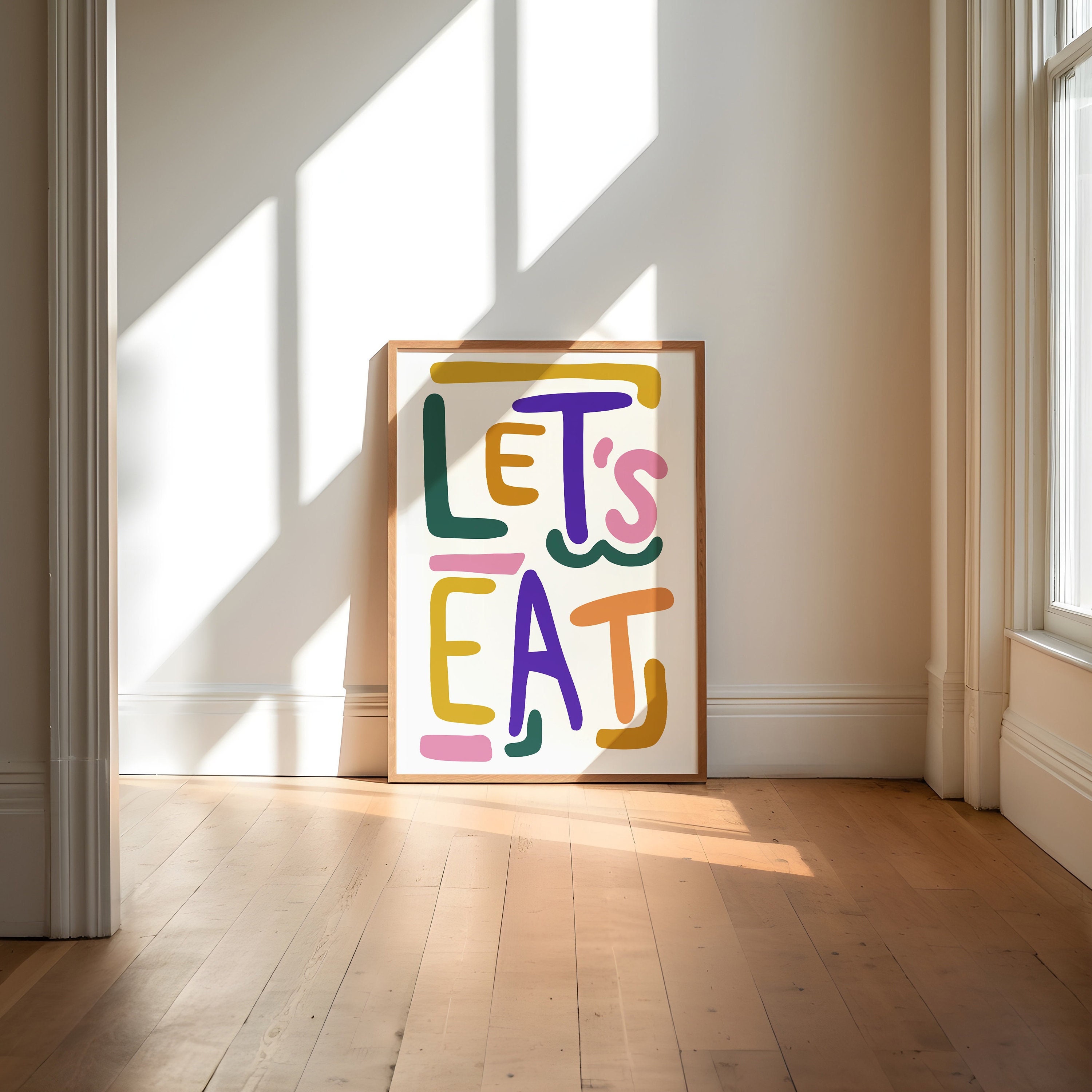 Let's Eat Print, Mid Century Typography Print, Food Poster, Original ...