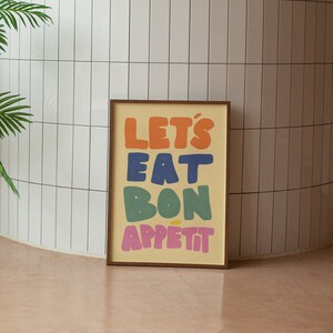 Lets Eat Bon Appetit Poster, Mid Century Typography Print, French Quote ...