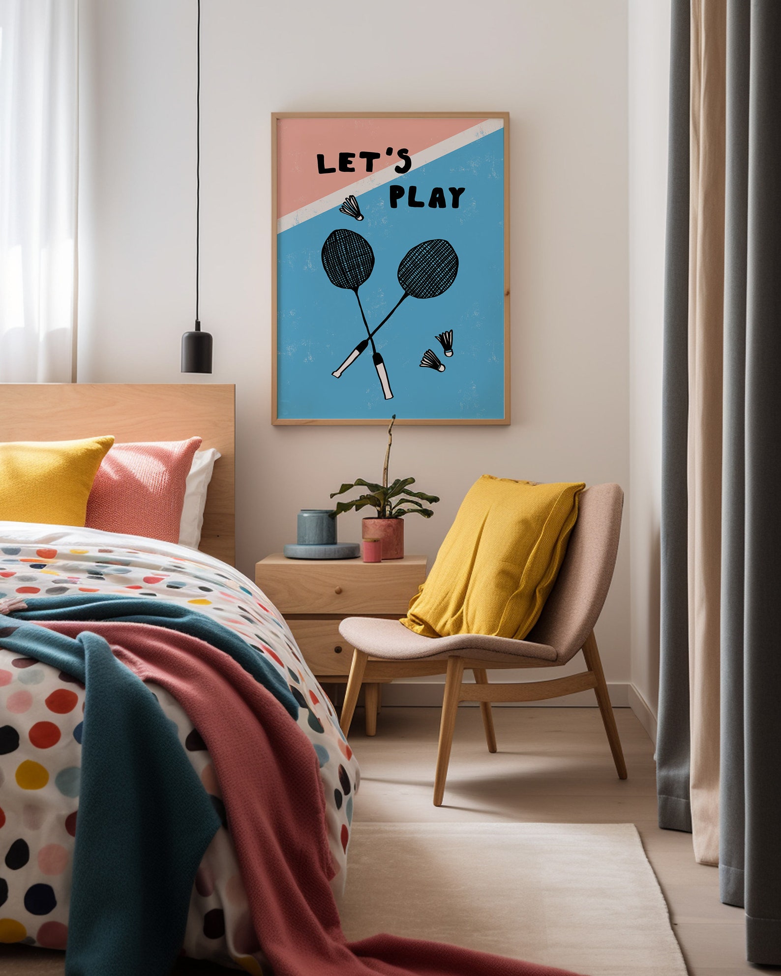 Let's Play Poster, Badminton Art Poster, Badminton Decor, Wall Art, Mid ...