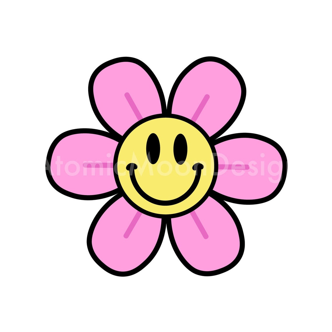 Cute Smiley Face Flower | Retro | SVG PNG JPEG | - Etsy